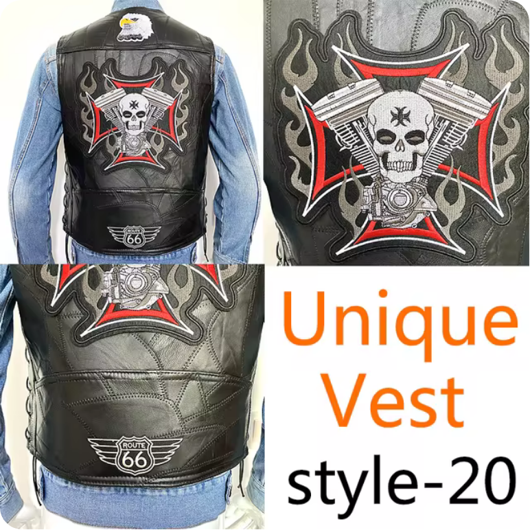 Men's Motorcycle Embroidered Sleeveless Biker Jacket Street Punk Leath ...