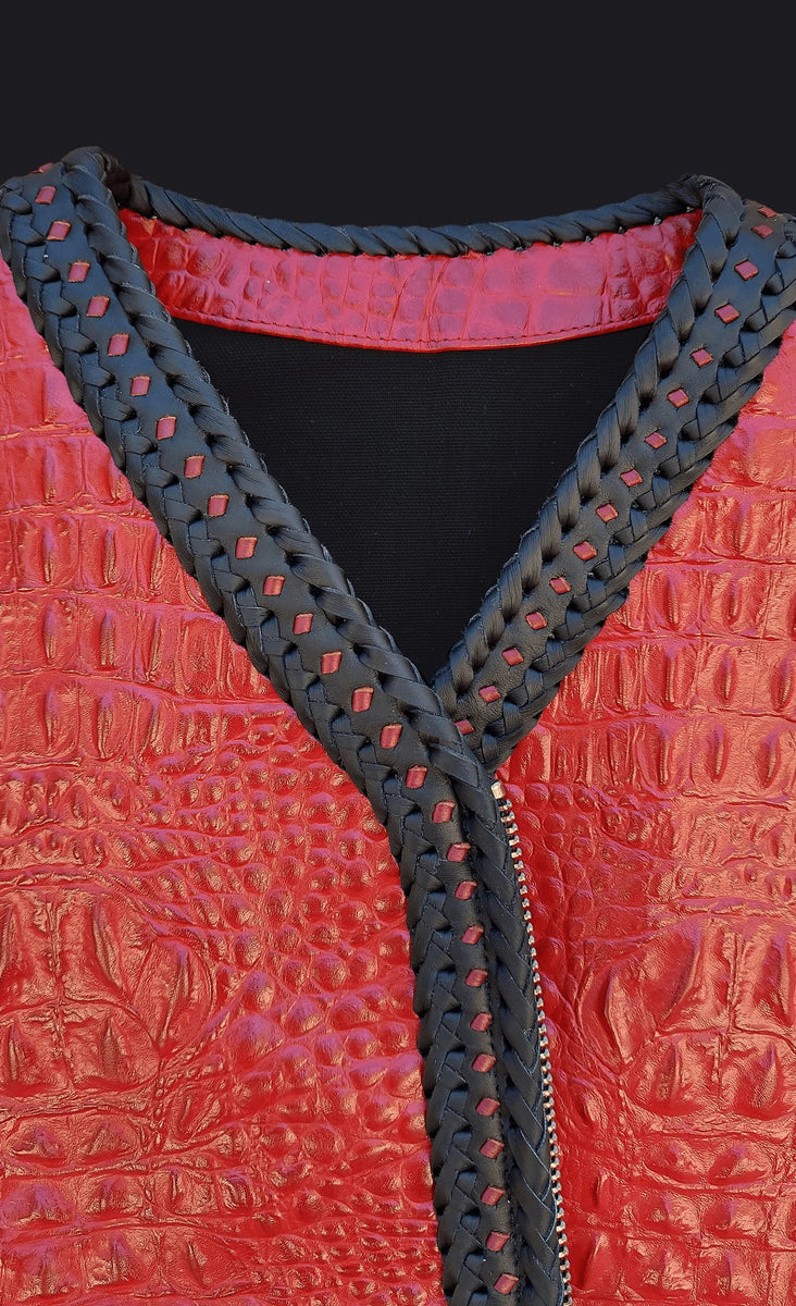 Red Gator Embossed Leather Vest Men's Motorcycle Concealed Carry Leath ...