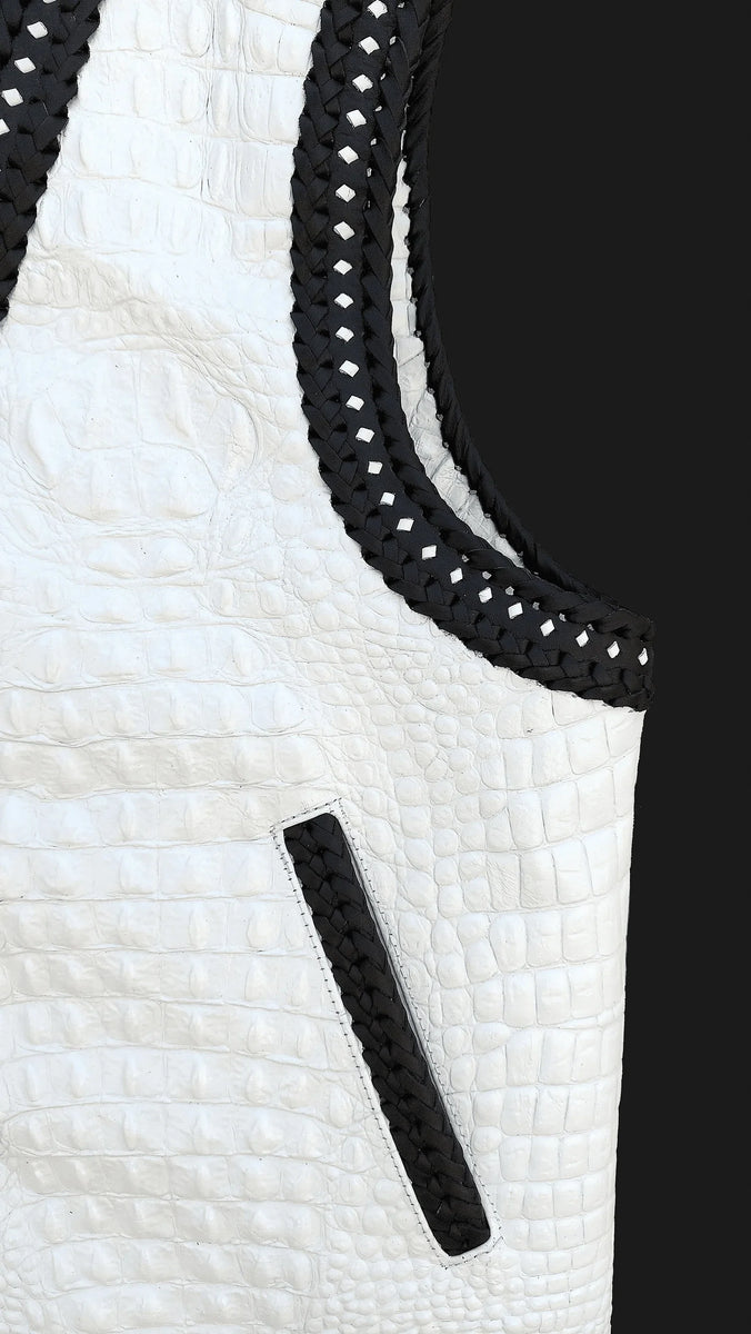 White Gator Embossed Leather Vest Men's Motorcycle Concealed Carry Lea ...