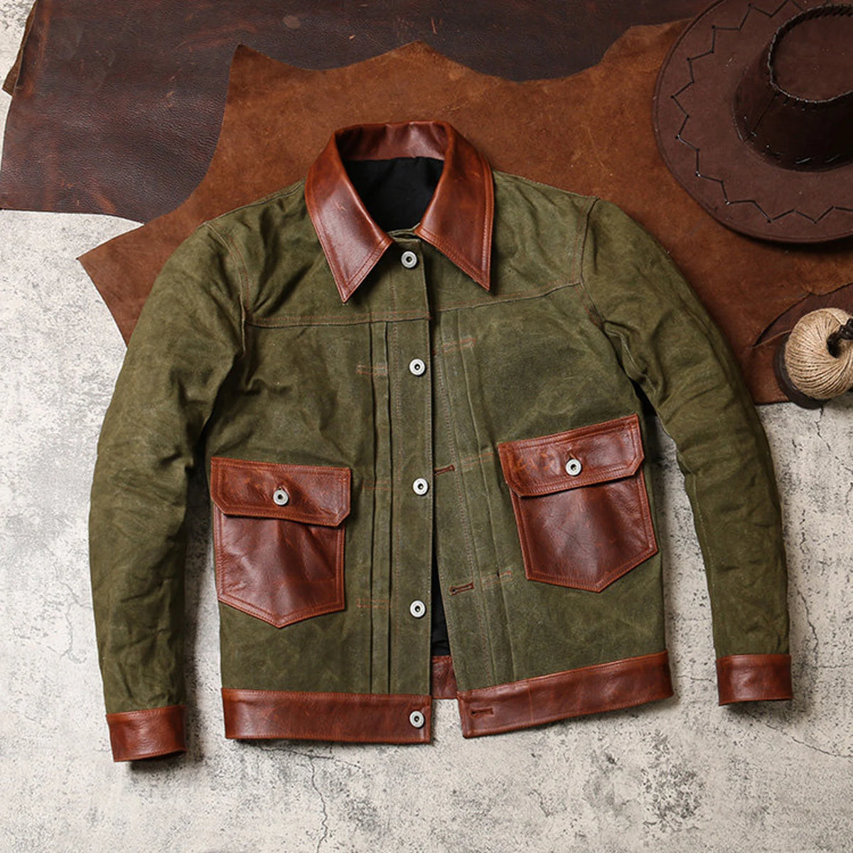 Mens Green Waxed Canvas And Leather Jacket Concealed Carry – SUPER THROTTLE