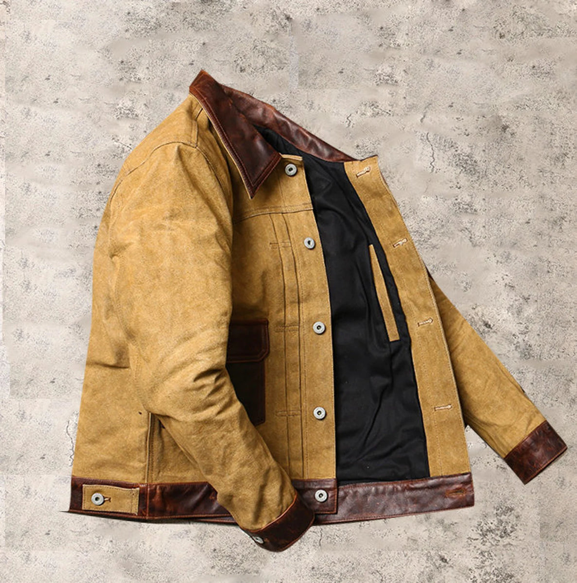 Men Tan Waxed Canvas And Leather Jacket Concealed Carry – SUPER THROTTLE