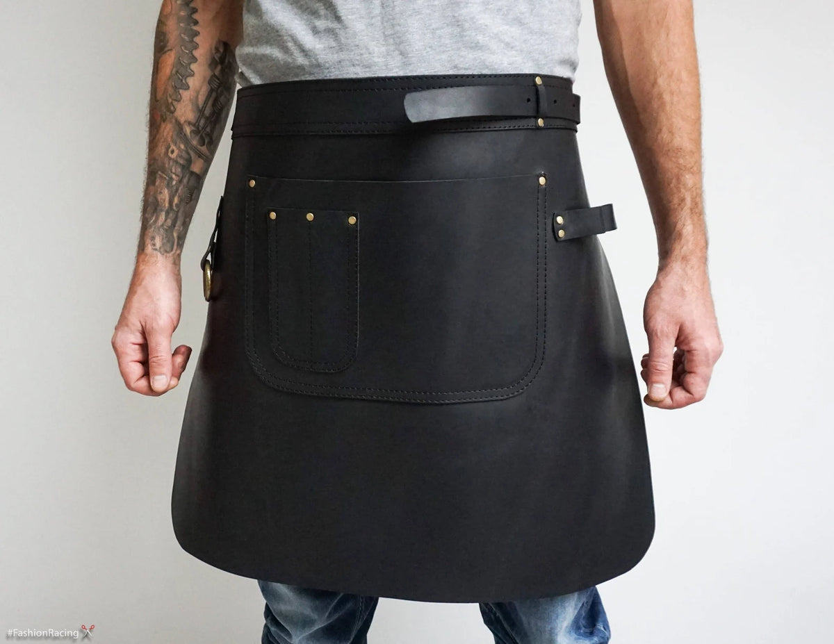 Mens Premium Full Grain Half Waist Leather Apron With Tool Pockets ...
