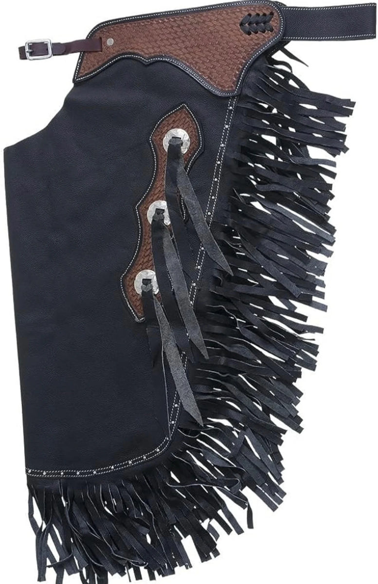 Handmade Horse Riding Fringe Cowgirl Leather Chaps Western Black Leath ...