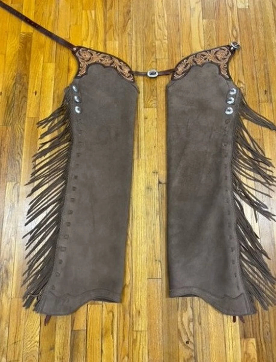 Men's Hand Crafted Tooled Yoke Native American Brown Suede Western Cow ...