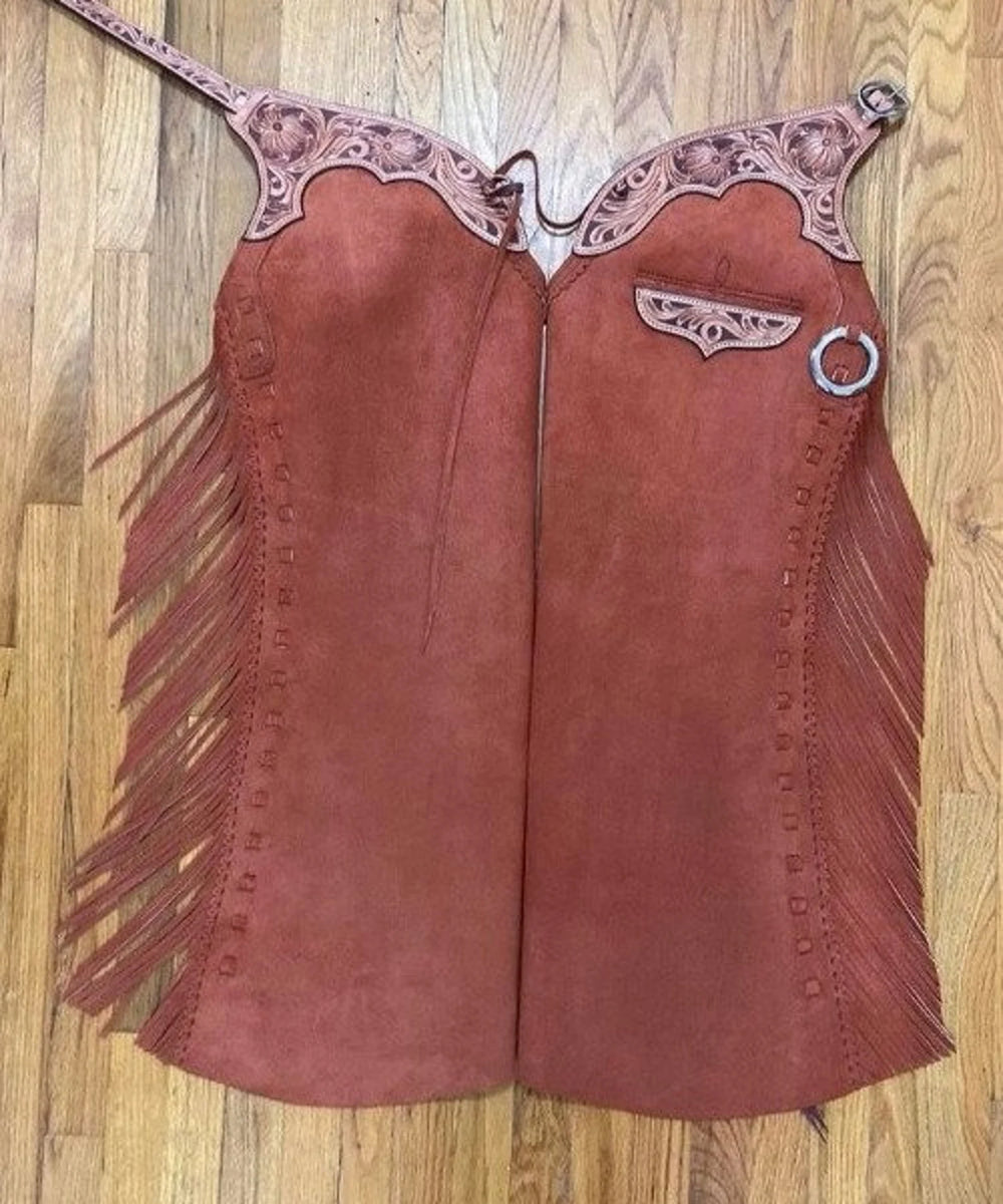 Men's Hand Crafted Tooled Yoke Native American Suede Western Cowboy Le ...