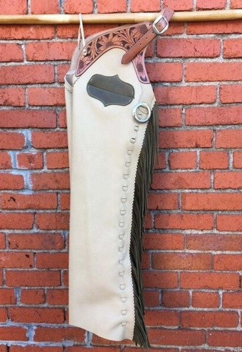 Men's Hand Crafted Tooled Yoke Native American White Suede Western Cow ...