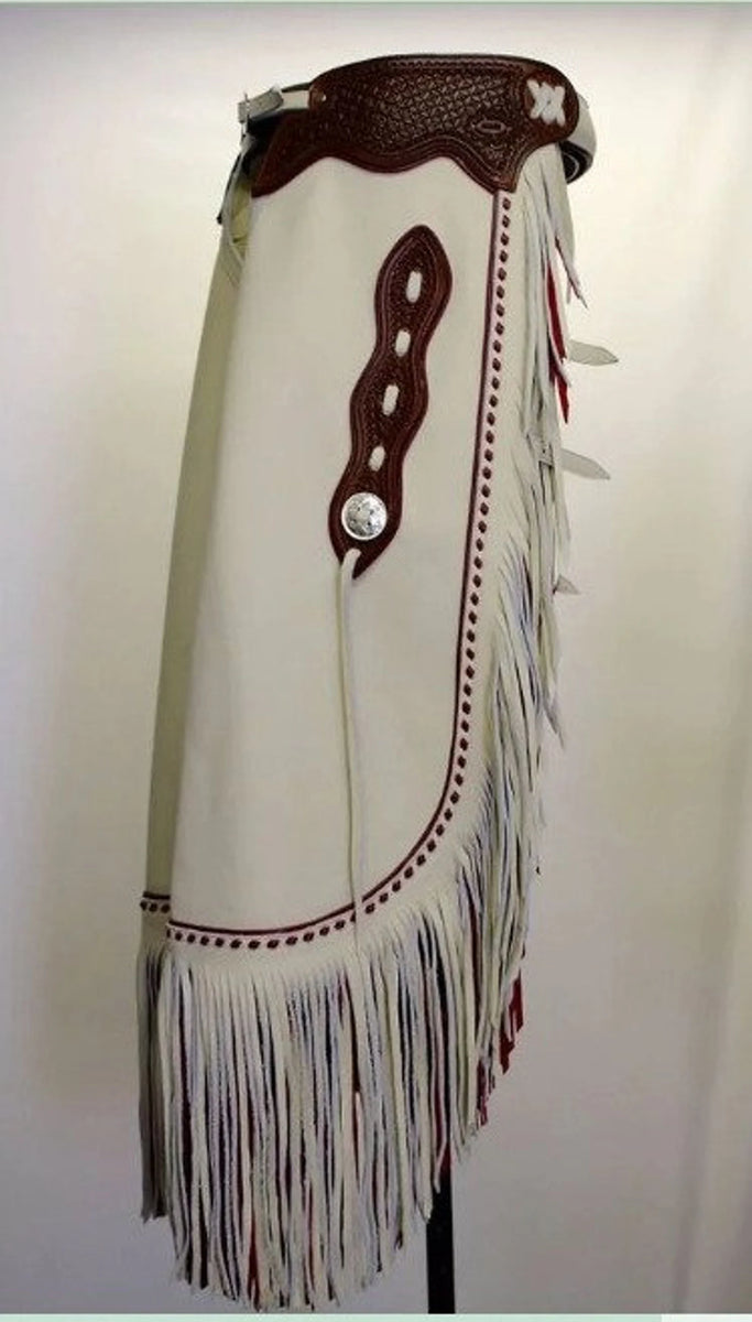Men's Hand Crafted Tooled Yoke Native American White Suede Western Cow ...