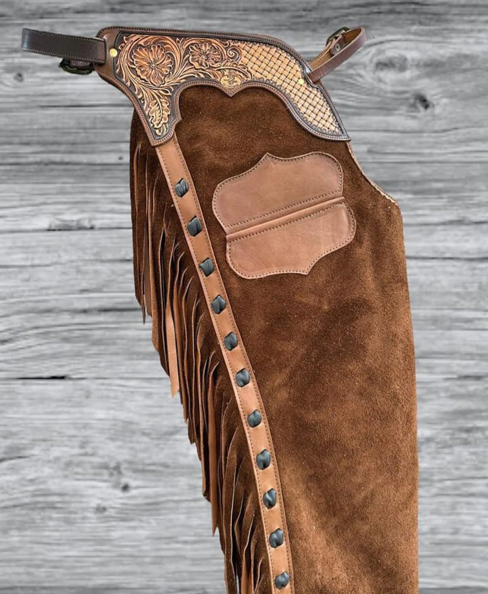 Men's Hand Crafted Tooled Yoke Native American Suede Western Cowboy Le ...