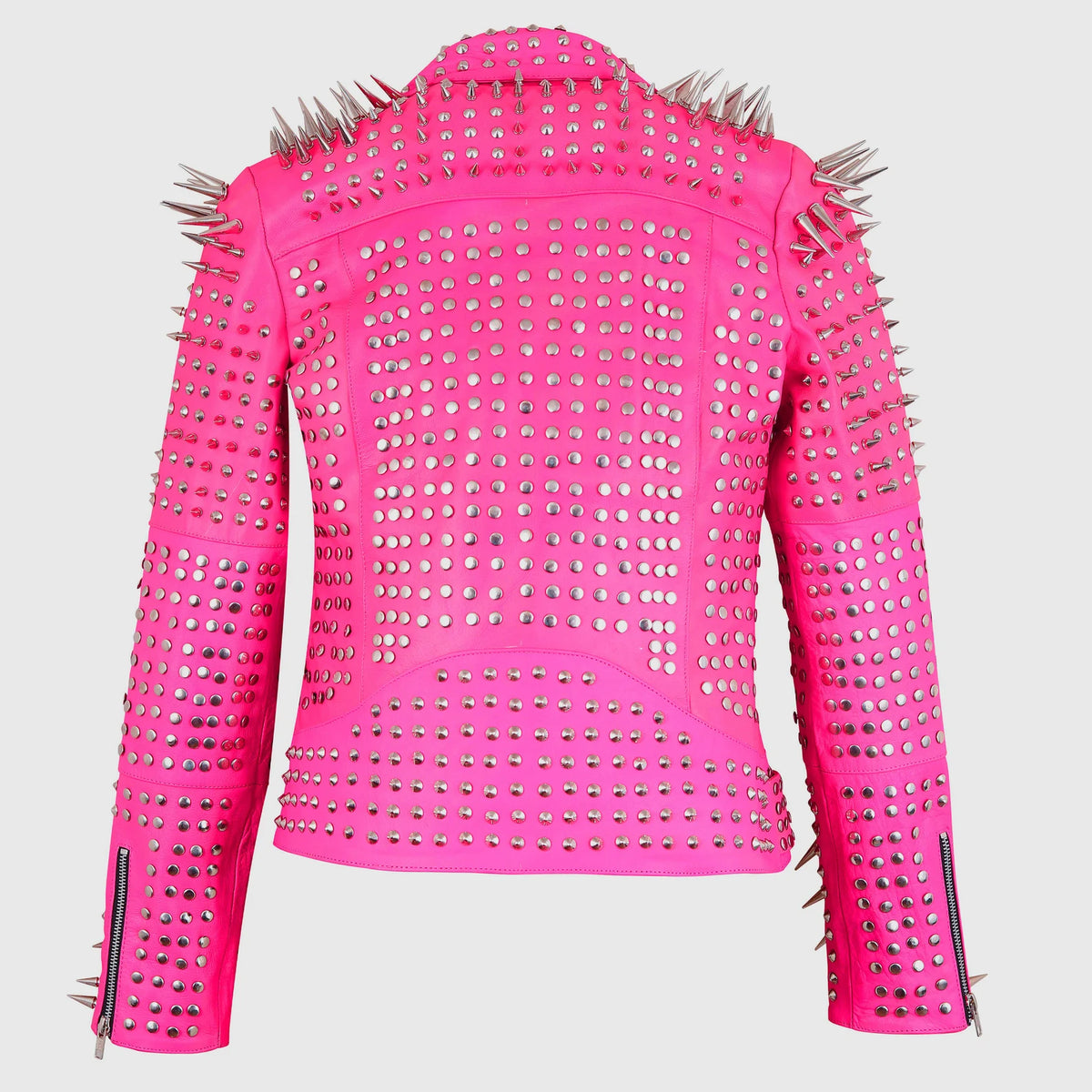 Women's Silver Studded Steam Punk Pink Leather Biker Concealed Carry J ...