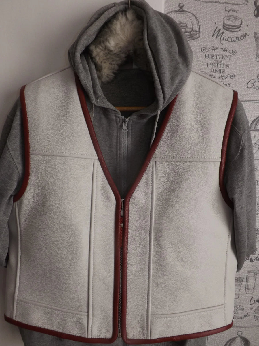 Men's Red Stitched White Leather Motorcycle Concealed Carry Biker Vest ...