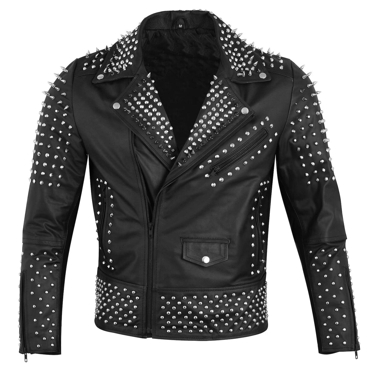 Men's Spiked Silver Studded Steampunk Jacket Motorcycle Biker Style Co ...