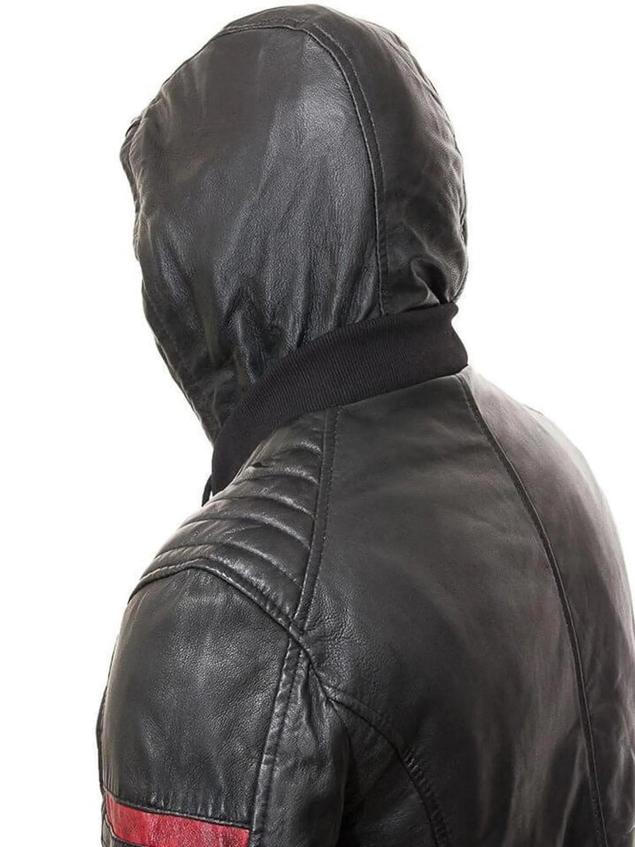 Men's Motorcycle Hooded Leather Biker Jacket Concealed Carry – SUPER ...