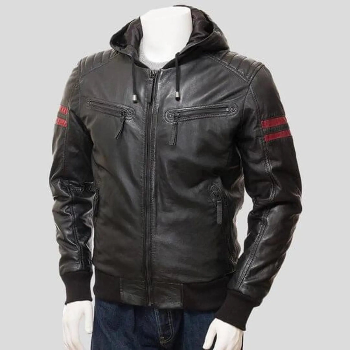Men's Motorcycle Hooded Leather Biker Jacket Concealed Carry – SUPER ...