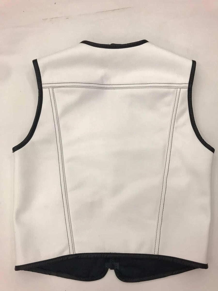 Men's Classic Zippered Biker Style White Motorcycle Leather Vest ...
